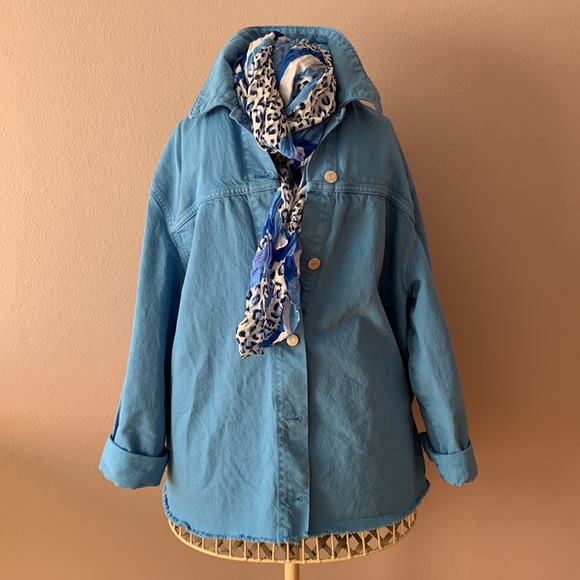 Zara | Jackets & Coats | Zara Solid Bright Blue Jean Jacket Nwt ...